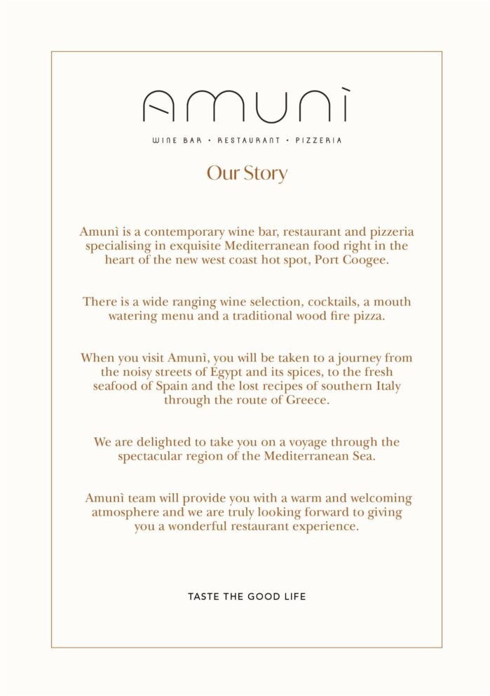 Menu – Amunì Port Coogee